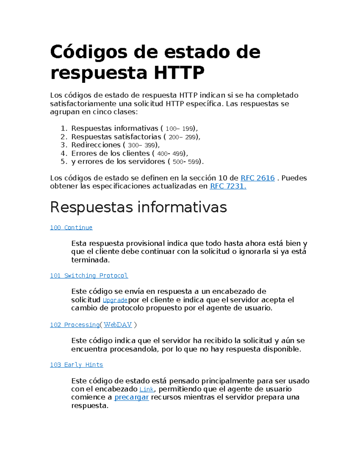 Códigos de Estado de Respuesta HTTP: Clasificación y Descripción - Studocu