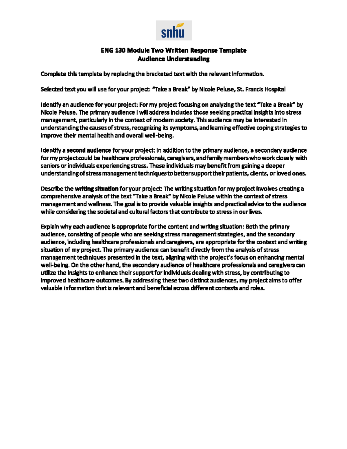 ENG 130 Module Two Writing Response Template (1) Completed - snhu ENG ...