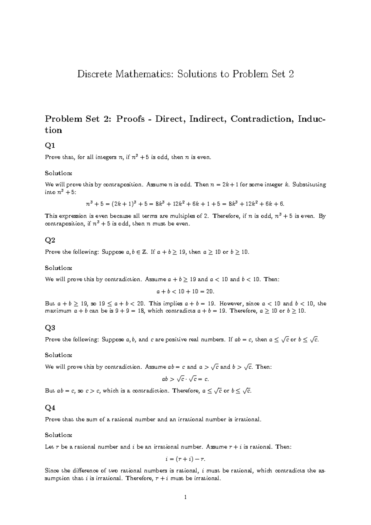 Discrete Mathematics II: Solutions to Problem Set 2 - Studocu
