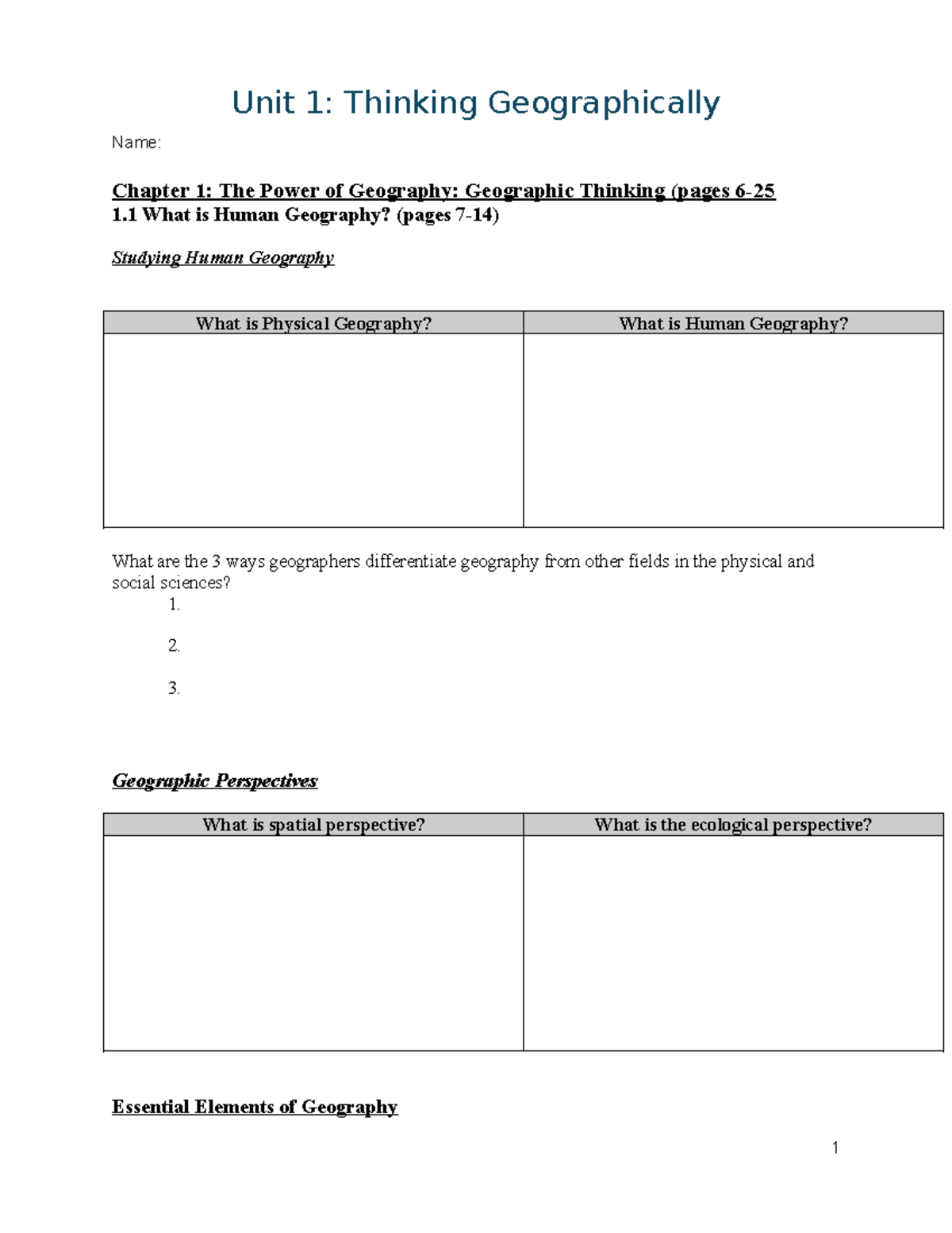 Unit 1 Homework Review: Chapters 1 & 2 - Human Geography Concepts - Studocu