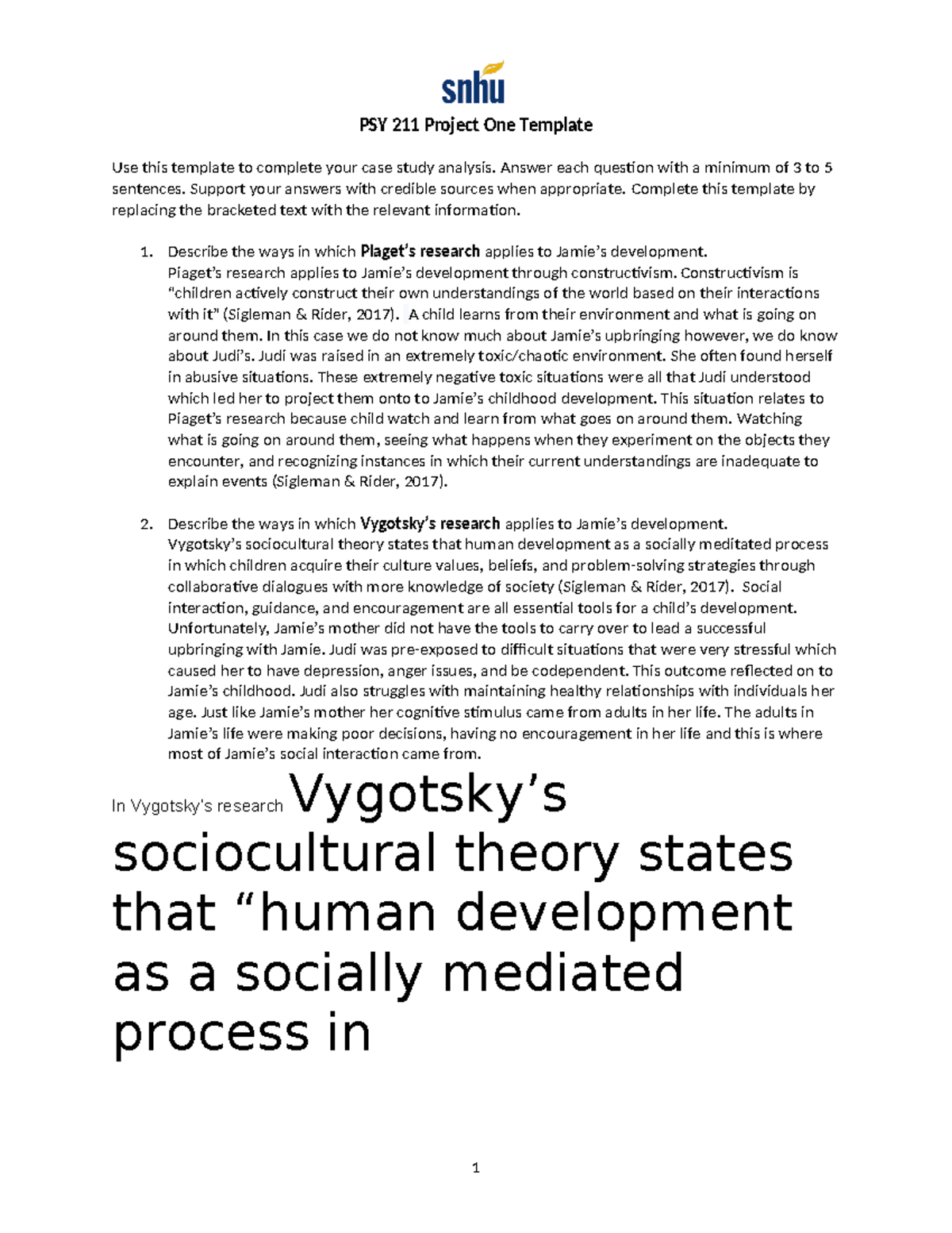 PSY 211 Project One Template - PSY 211 Project One Template Use this ...