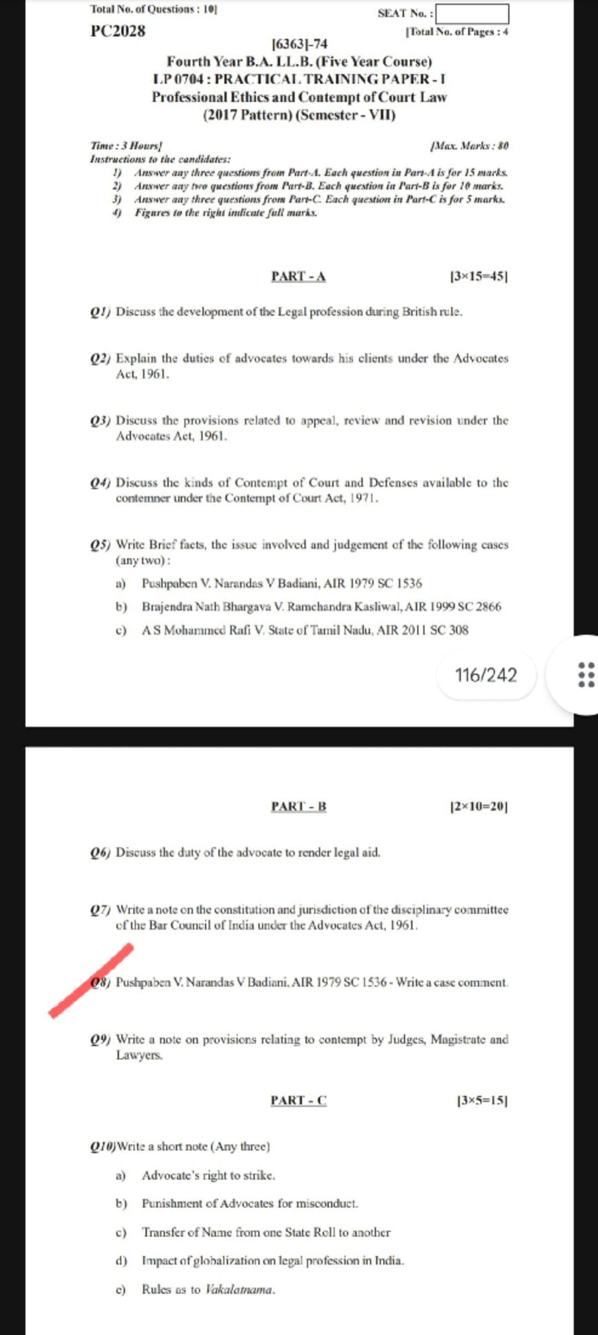 LP 0704: Compiled Previous Year Questions on Professional Ethics and ...