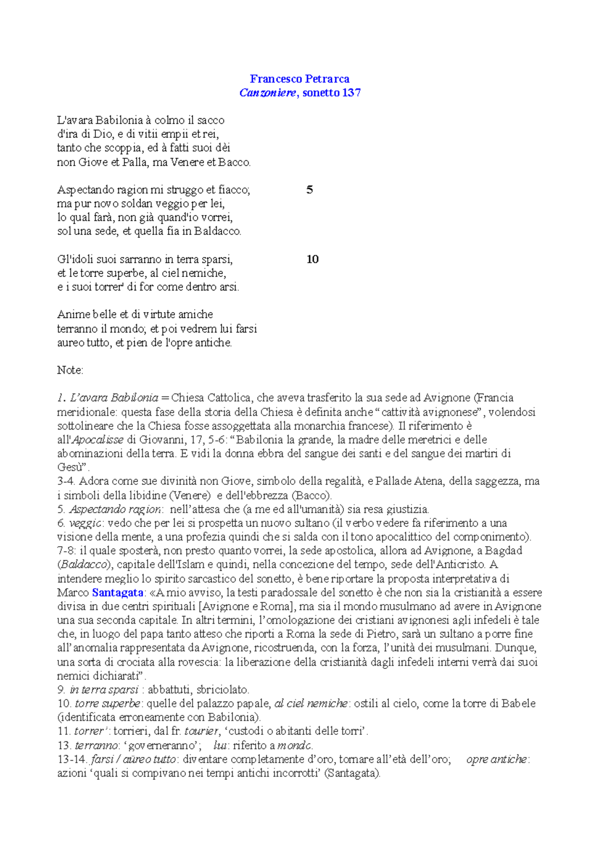 Petrarca's Sonnet 137: A Critique of Avignon's Corruption - Studocu