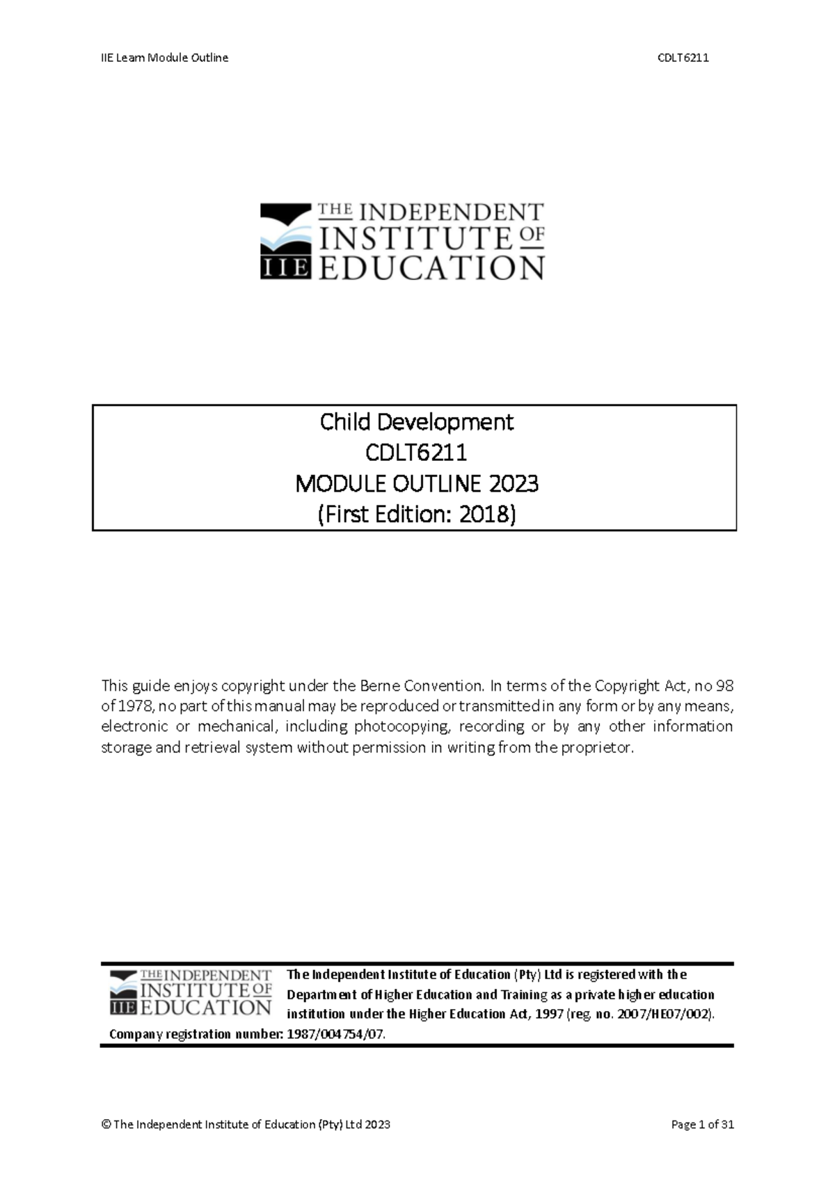 CDLT6211 Child Development Module Outline & Learning Resources Guide ...