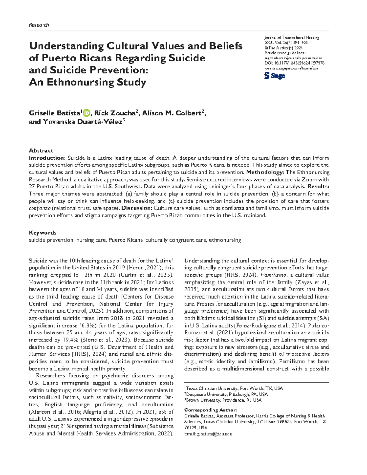 1297978 Transcultural Nursing: Cultural Values & Suicide Prevention in ...