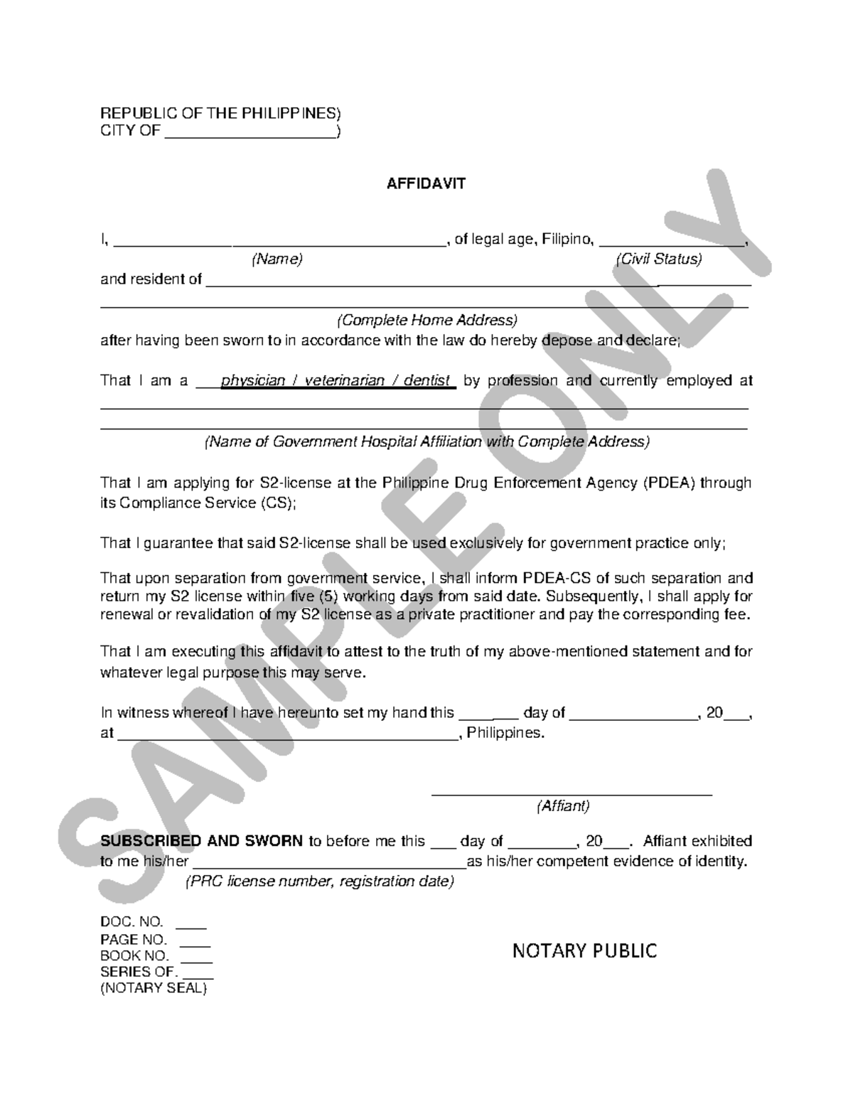02 - Sample Affidavit for S2 License Application in PDEA - Studocu