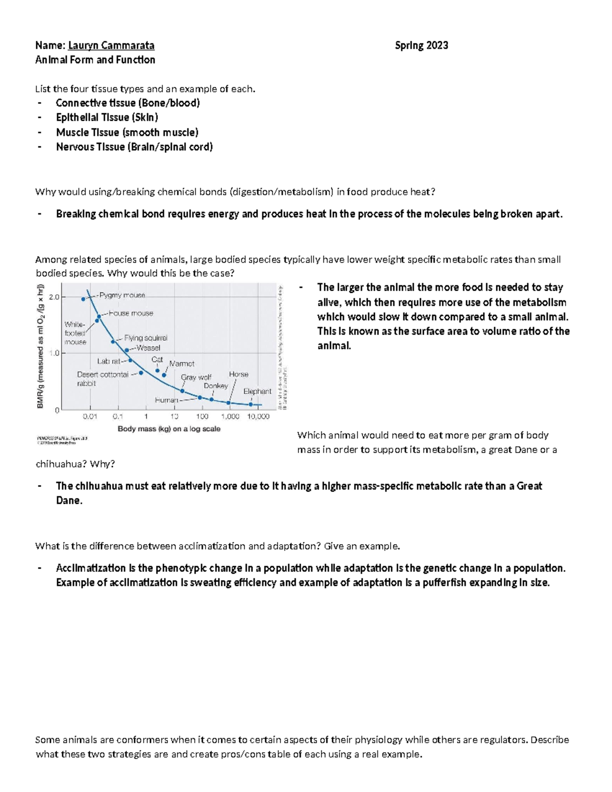 Animal Form & Function SP23 - Study Guide with Key Concepts - Studocu