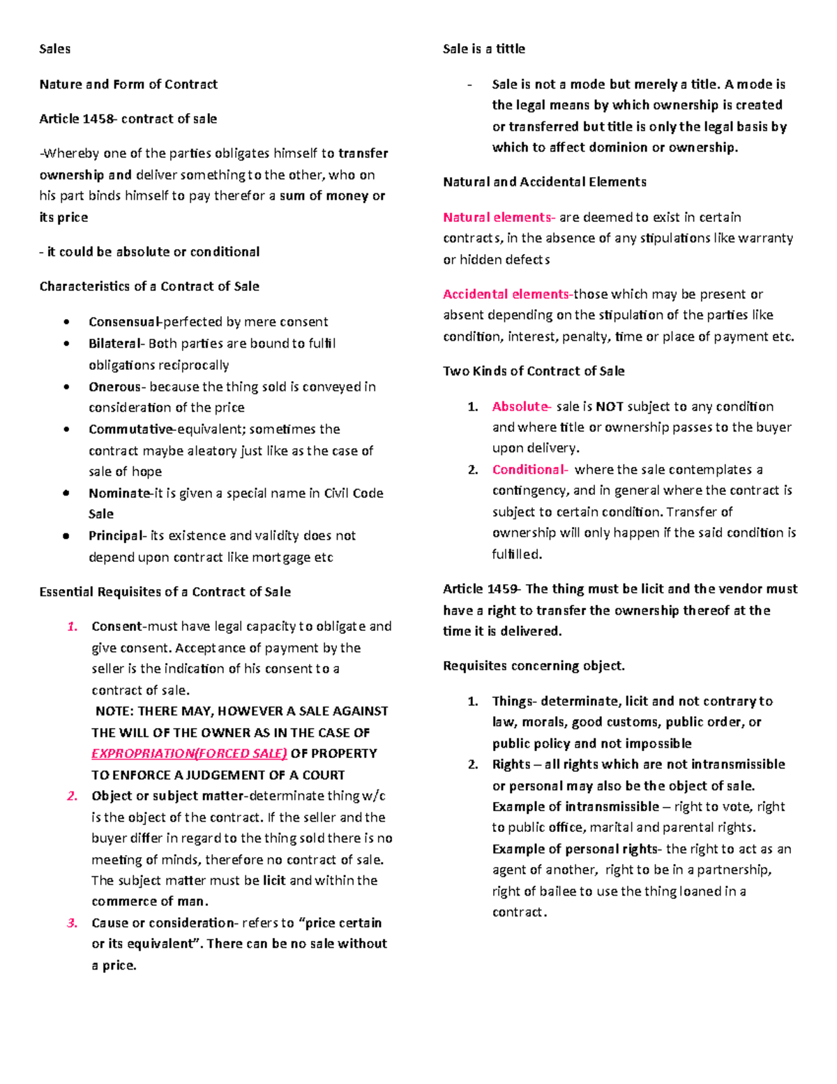 Business Law Notes: Nature, Form, and Requisites of Contracts - Studocu