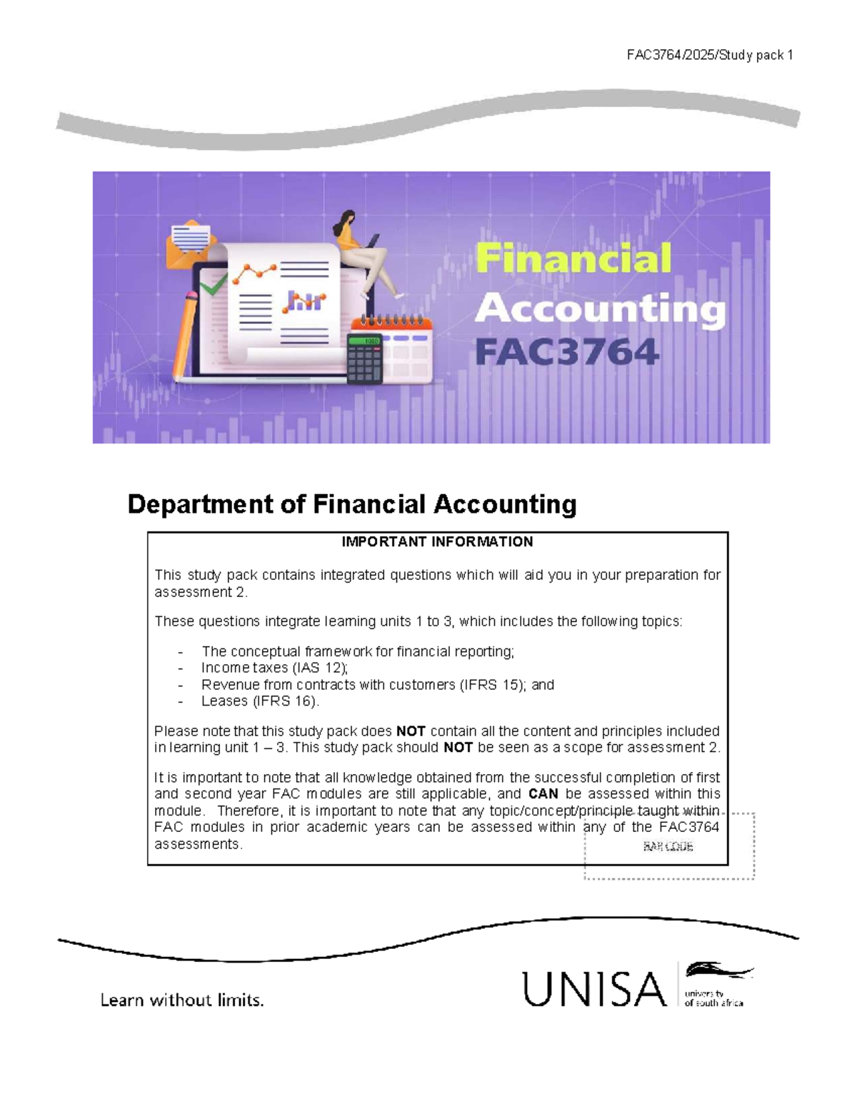 FAC3764 2025 Study Pack 1: Integrated Questions for Assessment 2 Preparation - Studocu