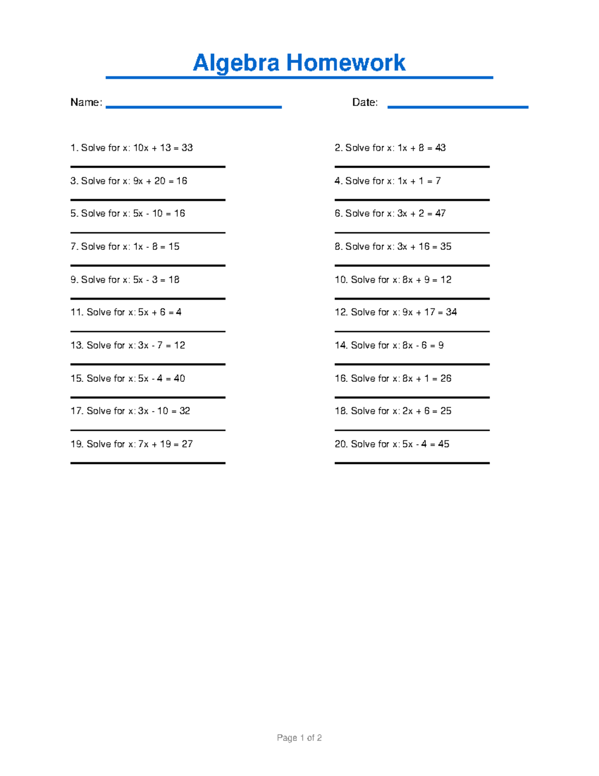 Algebra Homework (Course Code: MATH101) - Problem Set 1 & 2 - Studocu