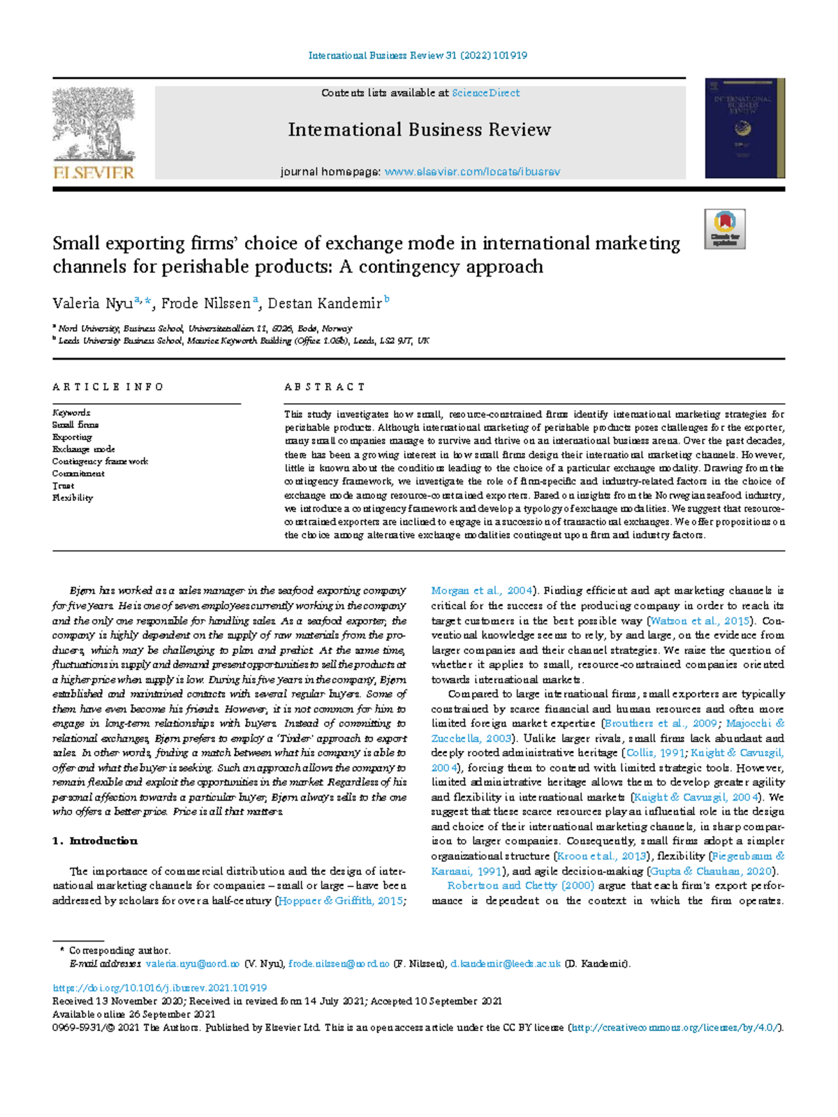 Small Exporting Firms' Exchange Mode Choices in International Marketing ...