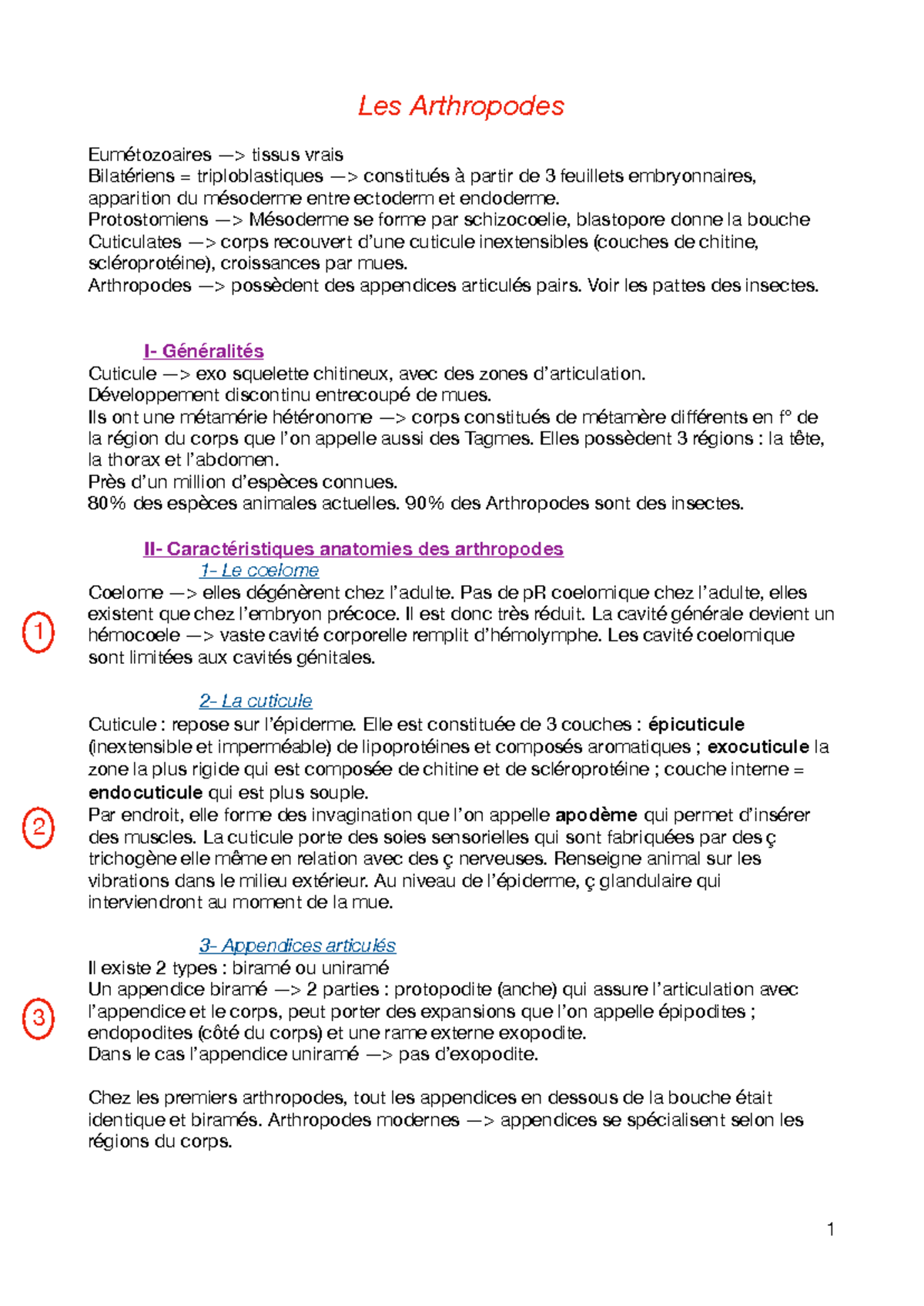 8- Arthropodes - Lecture notes 8 - Les Arthropodes Eumétozoaires ...