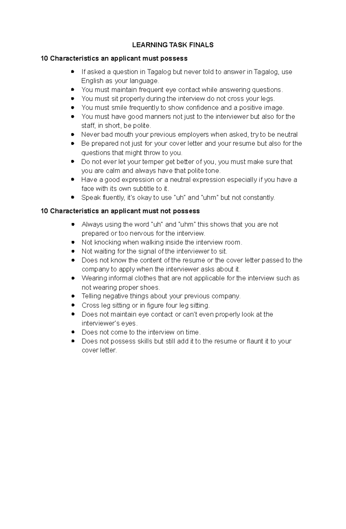 LEARNING TASK FINALS: 10 Essential & Non-Essential Applicant Traits ...