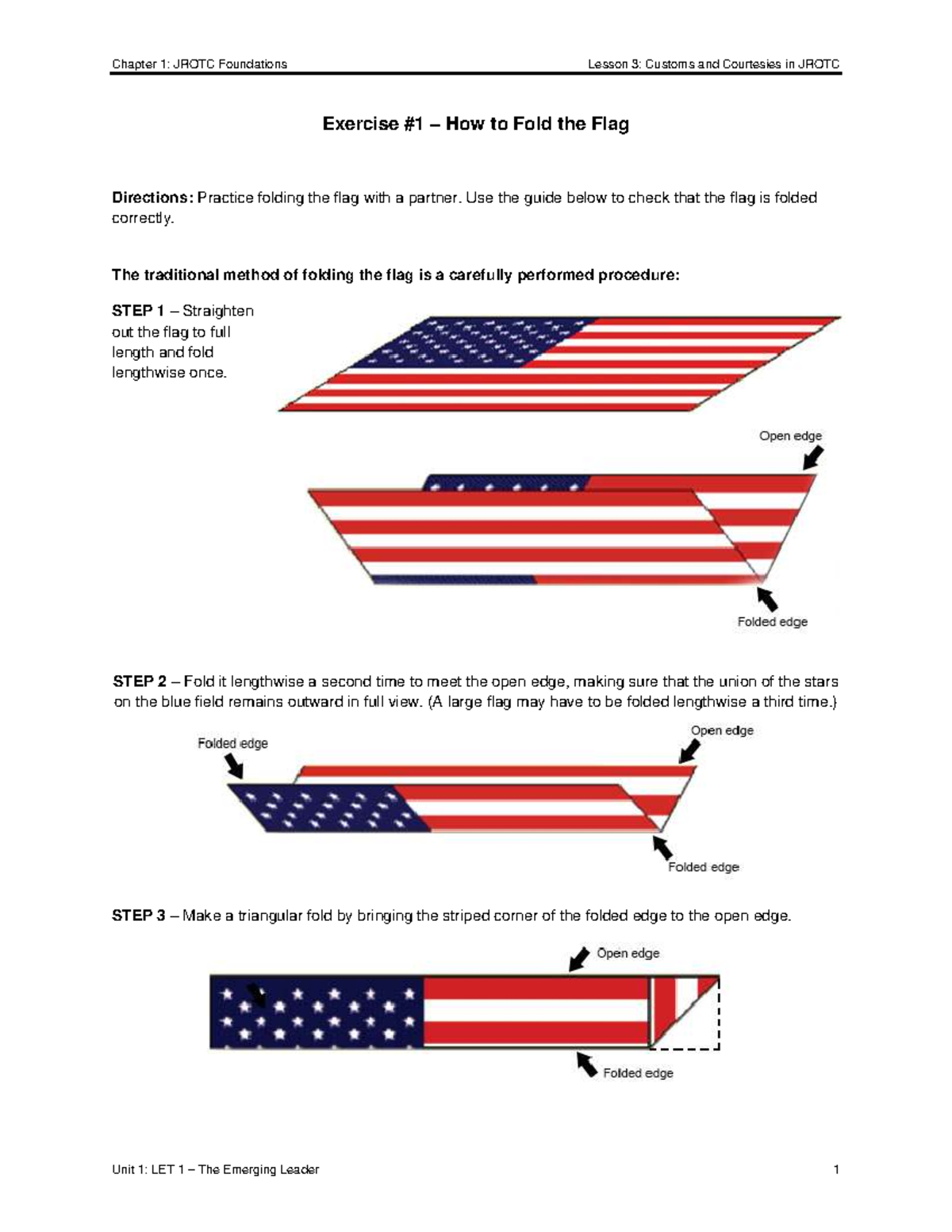U1C1L3A1: JROTC Lesson 3 - Flag Folding Exercise Guide - Studocu