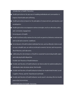 Health Promotion - Study Notes & Assignments - Studocu