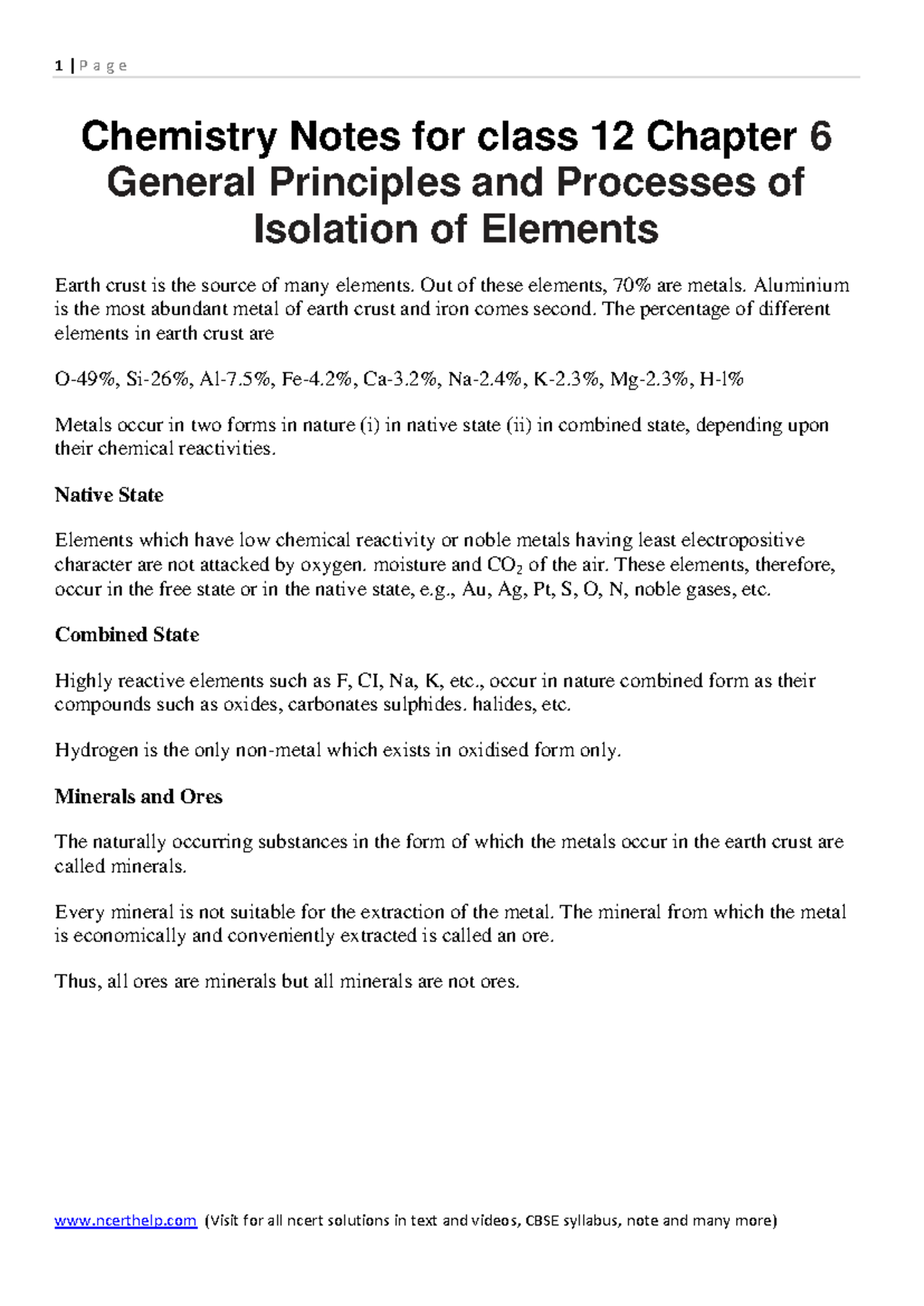 Chemistry Chapter 6 General Principles and Processes of Isolation of ...