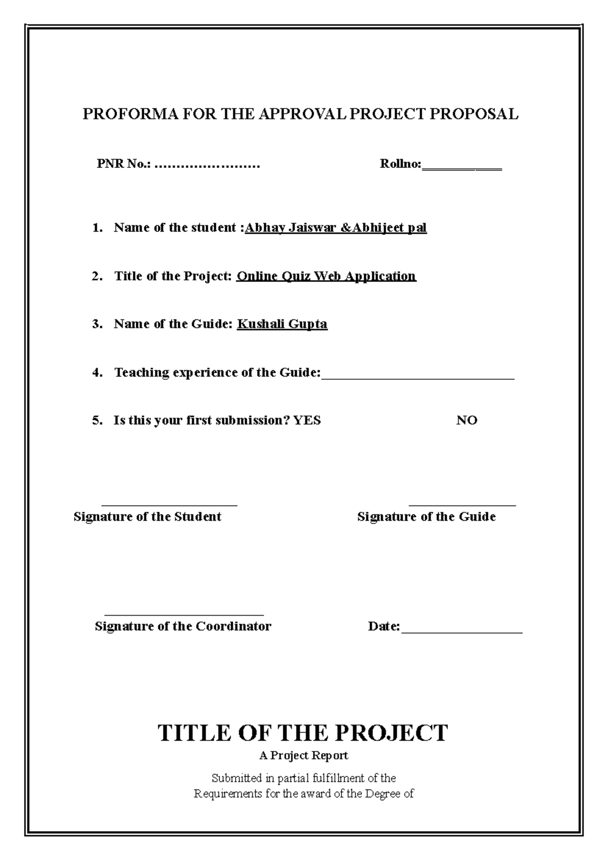 Online Quiz Web Application Project Proposal - TYIT 2024 - Studocu
