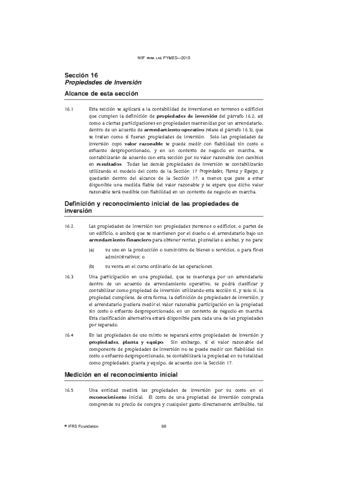 NIIF PARA PYMES: Propiedades de Inversión y Equipos (Secciones 16, 17 ...