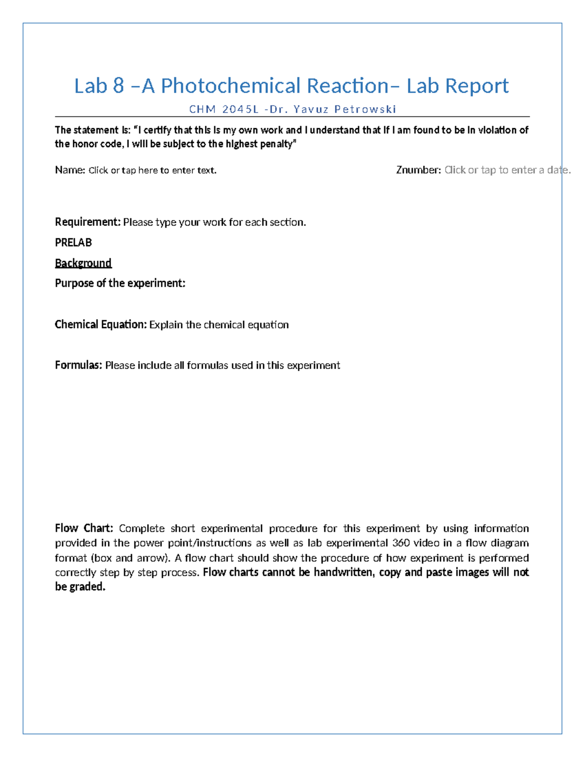 Lab 8: Photochemical Reaction Analysis Report - CHM2045L - Studocu