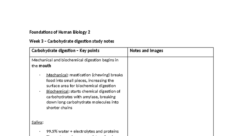FHB2 Week 3 Study Notes: Carbohydrate Digestion Insights - Studocu
