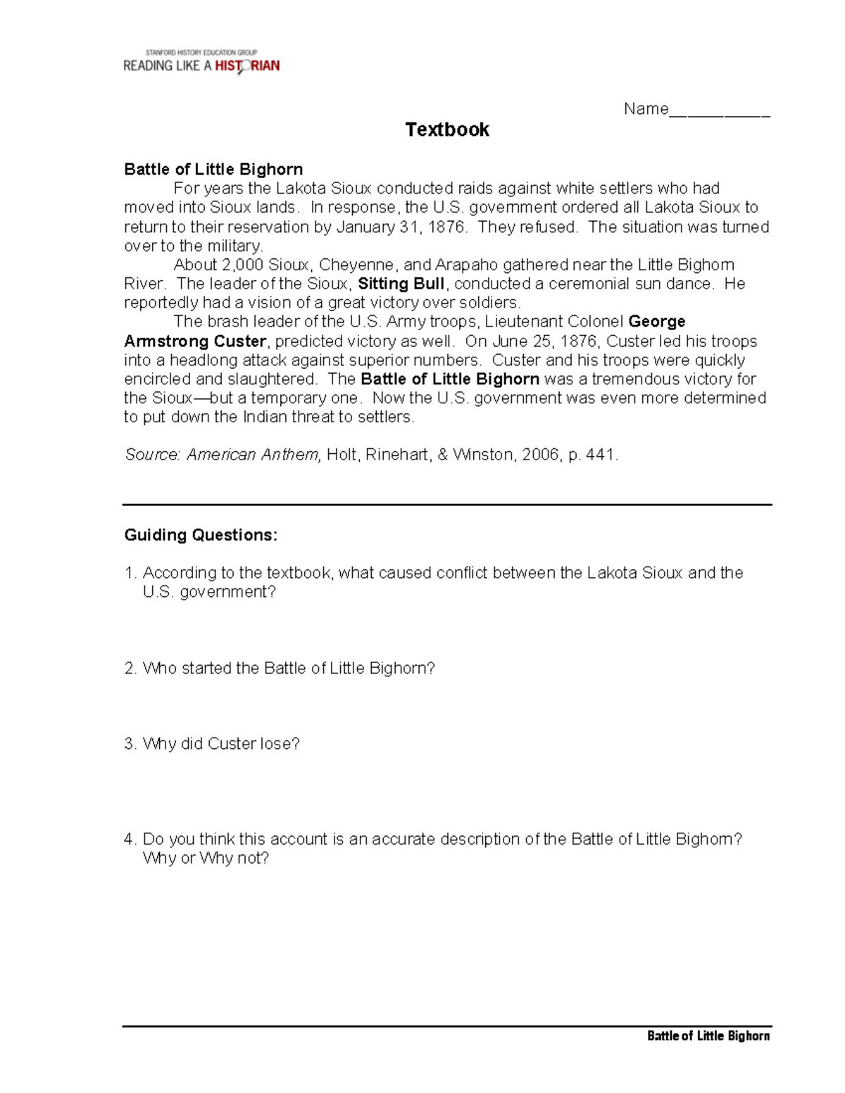 Battle of Little Bighorn Documents - Analysis and Insights - Studocu