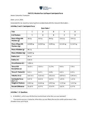 PHY 101L Module 1 Lab Report on Measurements & Uncertainty Analysis - Studocu