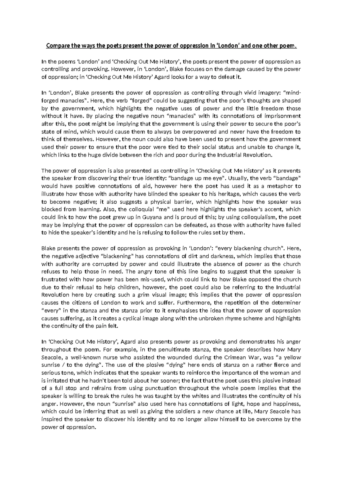 GCSE Power and Conflict Poetry Grade 9 Essay: Comparing 'Poppies ...