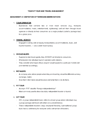Module 6 - Package Tour Costing Lecture Notes - MODULE 6 PACKAGE TOUR ...
