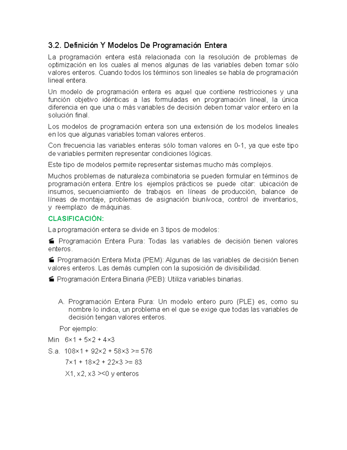 Modelos y Definición de Programación Entera en Optimización - Studocu