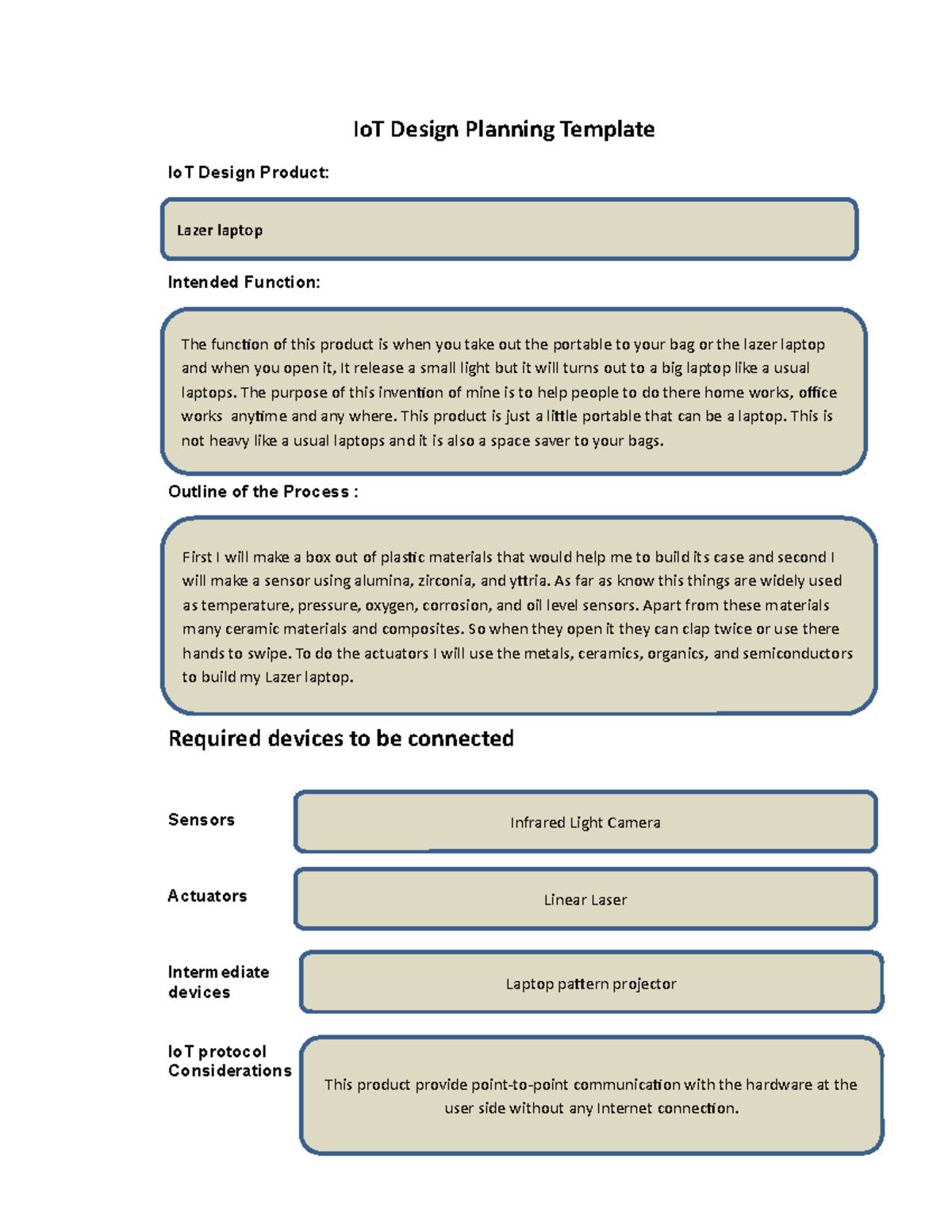 IoT Design Planning Template for Lazer Laptop Development - Studocu