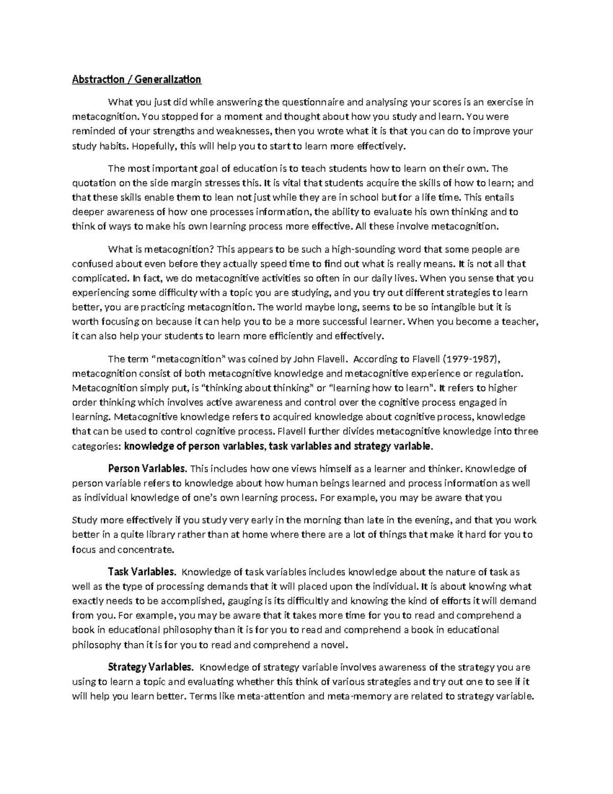 Facilitating Learning: Metacognition Insights (Module 1) - Studocu