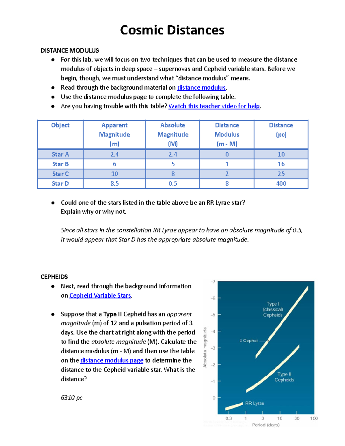 Cosmic Distances Lab Work - Measuring Distance Modulus Techniques - Studocu