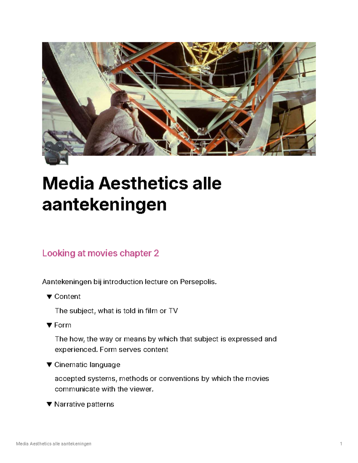 Media Aesthetics (Course Code) - Lecture Notes on Film Analysis and ...