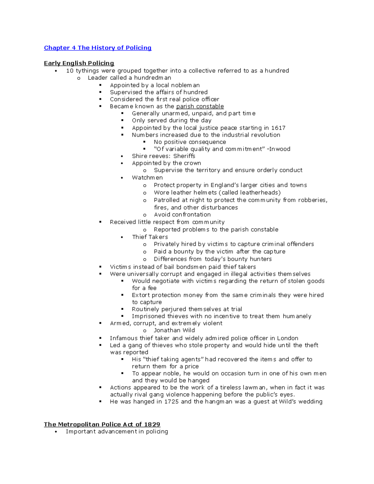 Chapter 4: The Evolution of Policing in History - Studocu