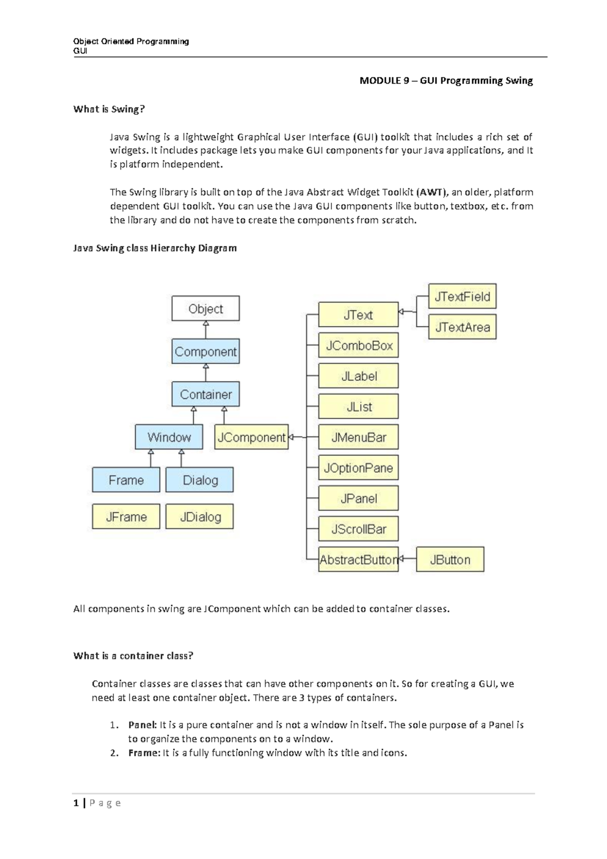 Week 13 - Java Swing GUI Programming Overview and Examples - Studocu
