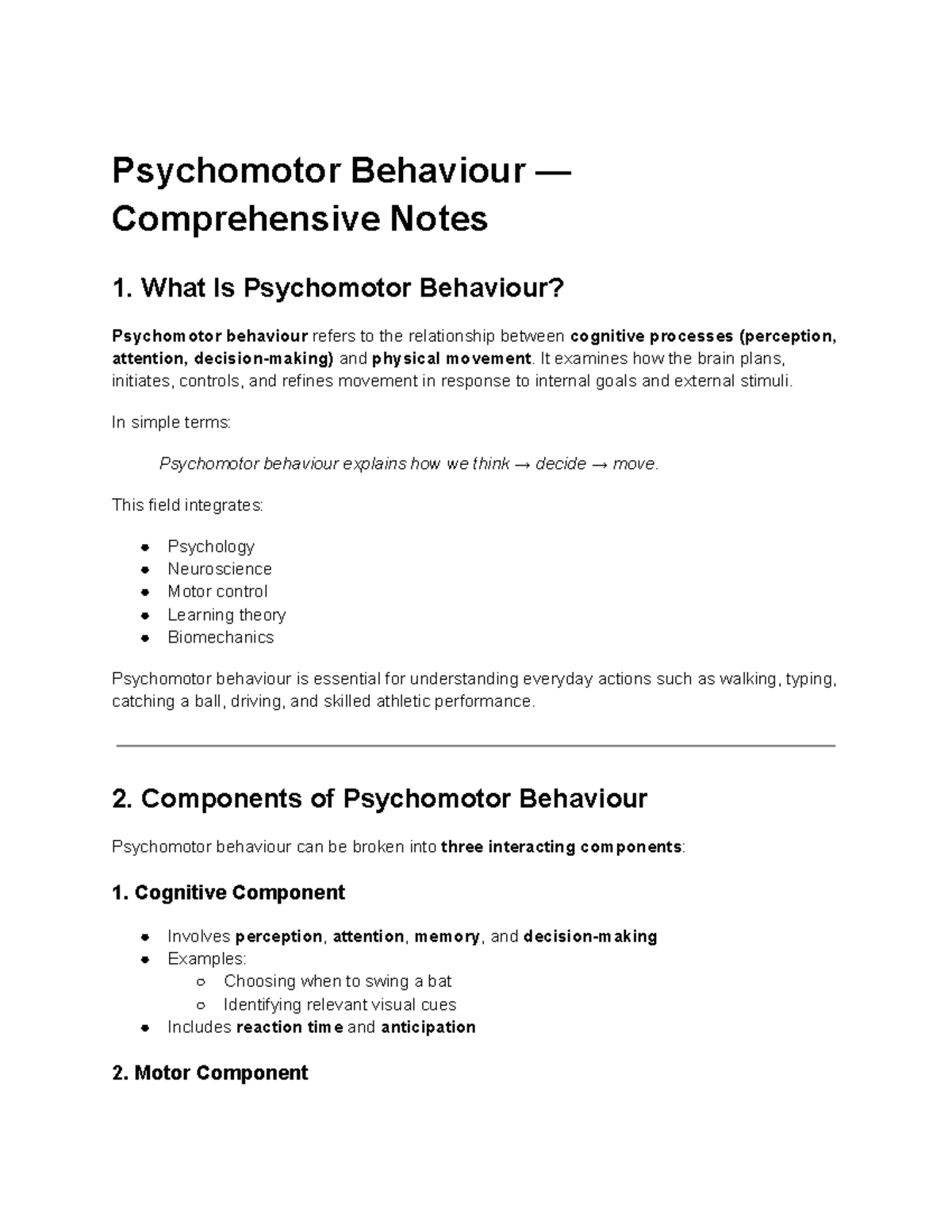 Psychomotor Behaviour Overview: Key Concepts and Components - Studocu