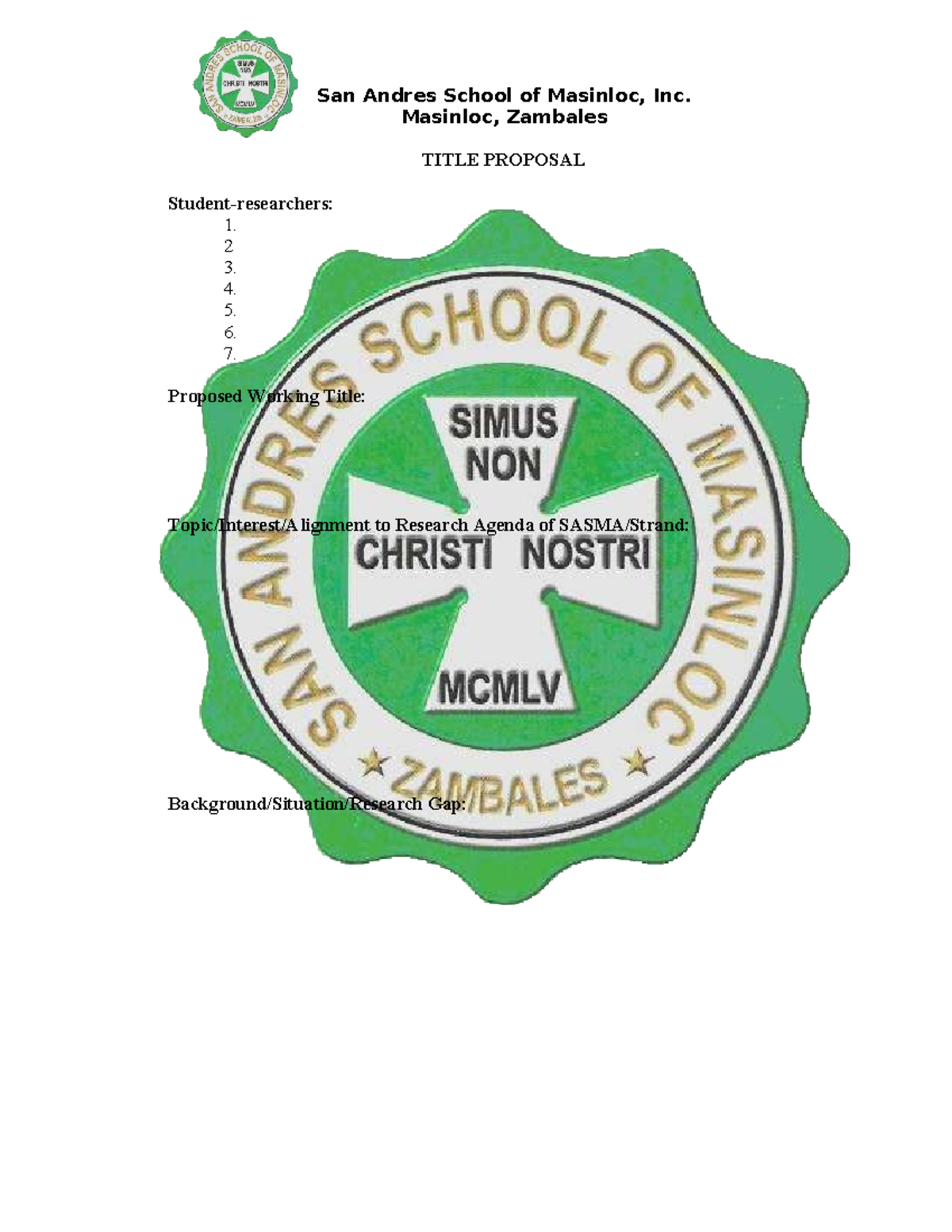 Title- Proposal - eewrrr - Reading & Writing - San Andres School of ...