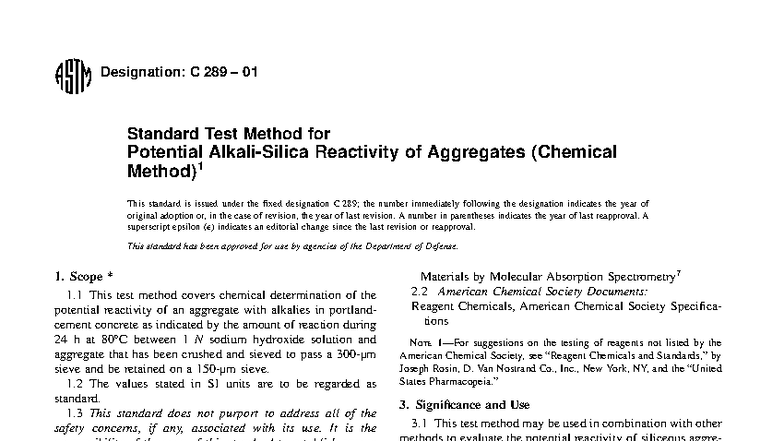 C 289 01 Standard Test Method for Aggregate Reactivity in Concrete ...