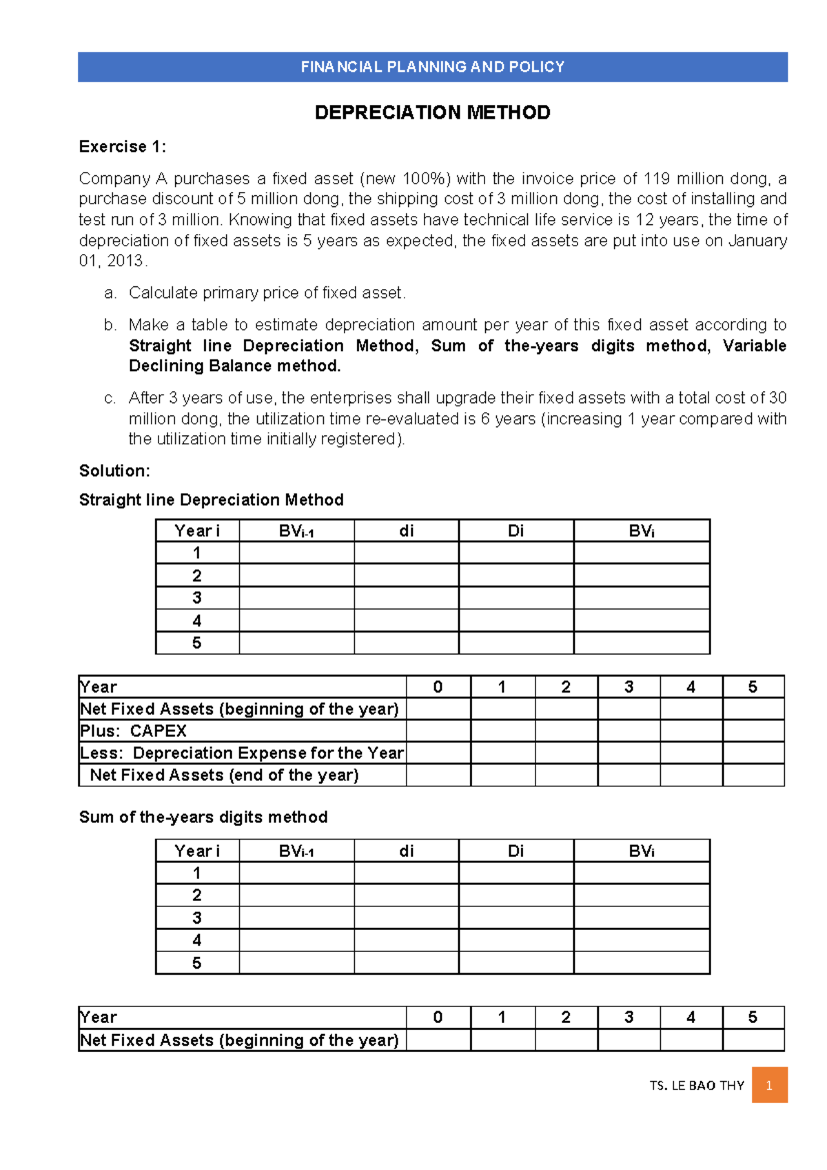 FIN 101: Depreciation Methods Exercise - Company A & ABC Analysis - Studocu