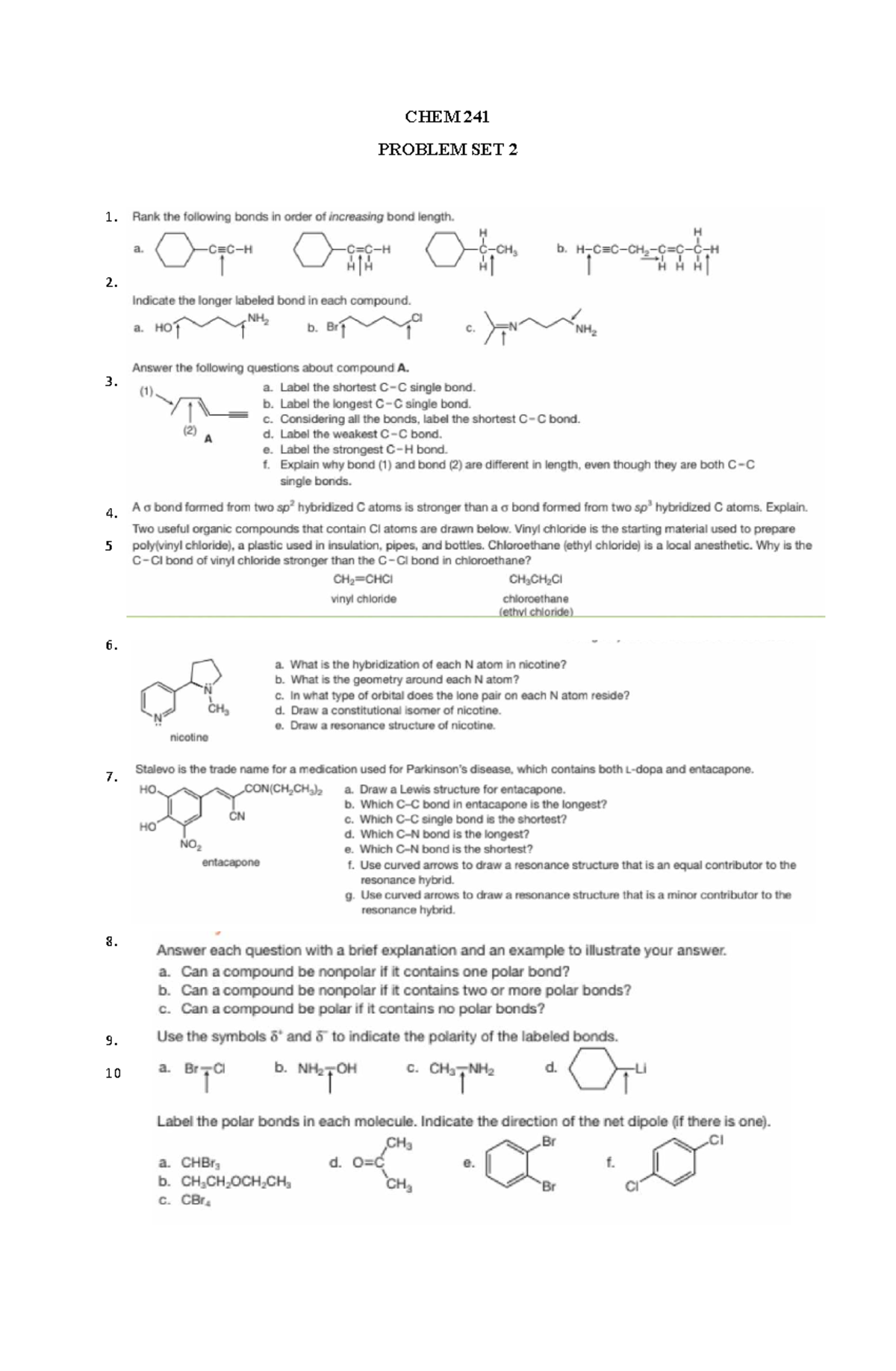 CHEM 241 Problem Set 2 - BSU - Organic Chemistry - CHEM 241 PROBLEM SET ...