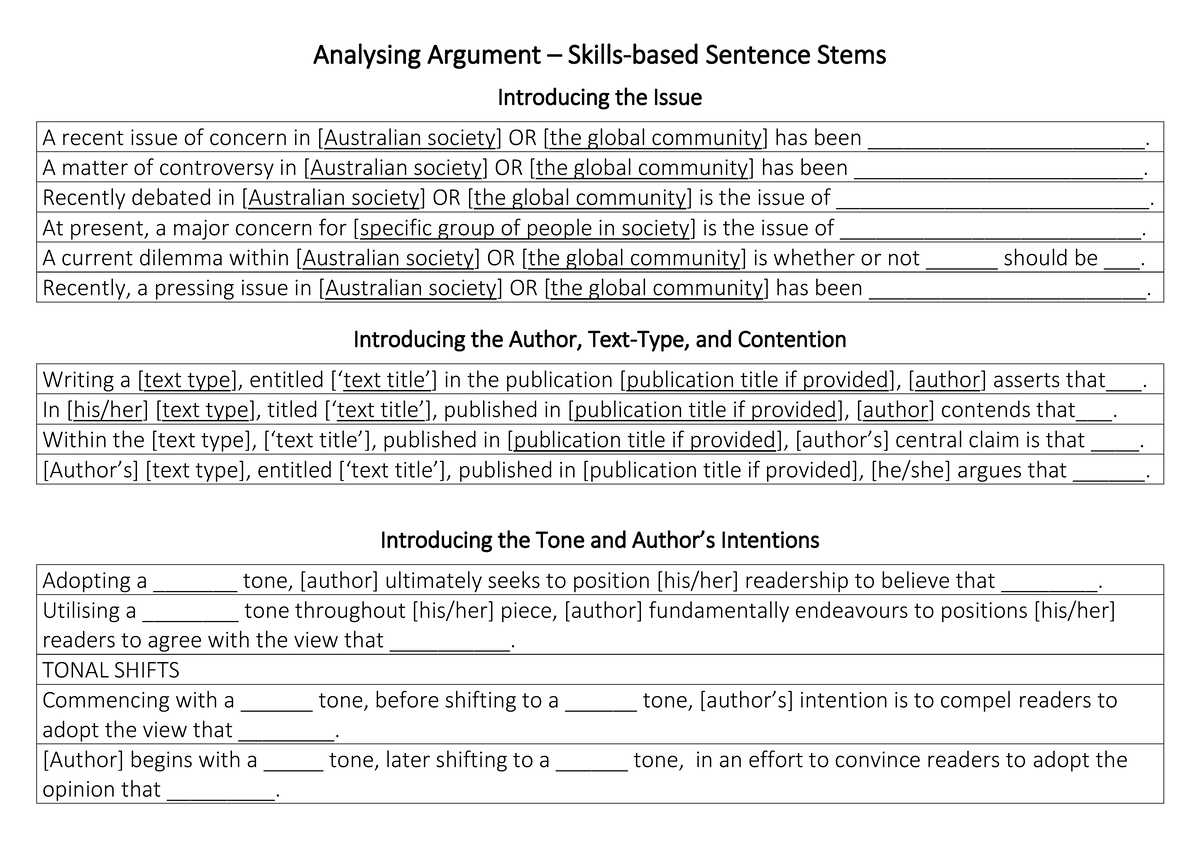 Analysing Argument Sentence Stems for OR Global Studies - Studocu