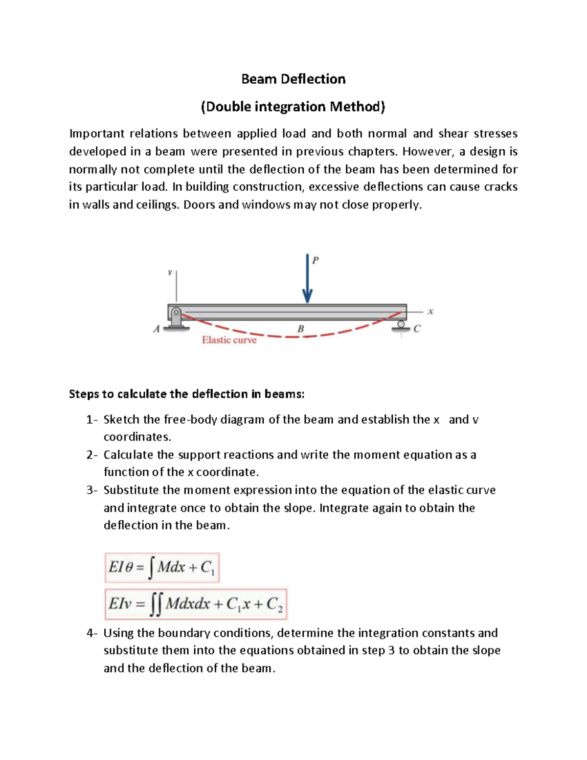 Beam Deflection Analysis: Double Integration Method Explained - Studocu