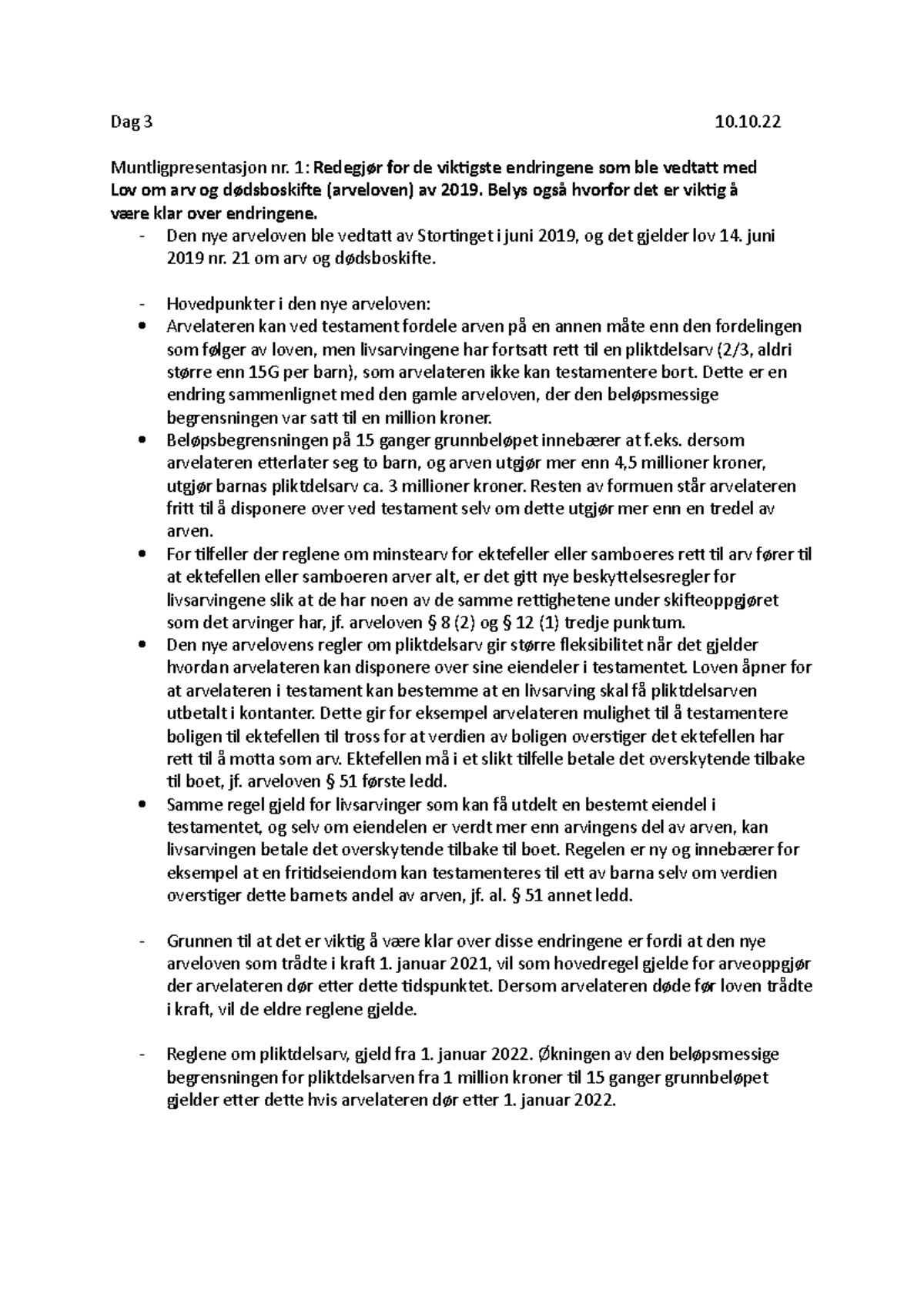Seminaroppgaver i Arverett: Endringer i Arveloven 2019 og Uskifte - Studocu