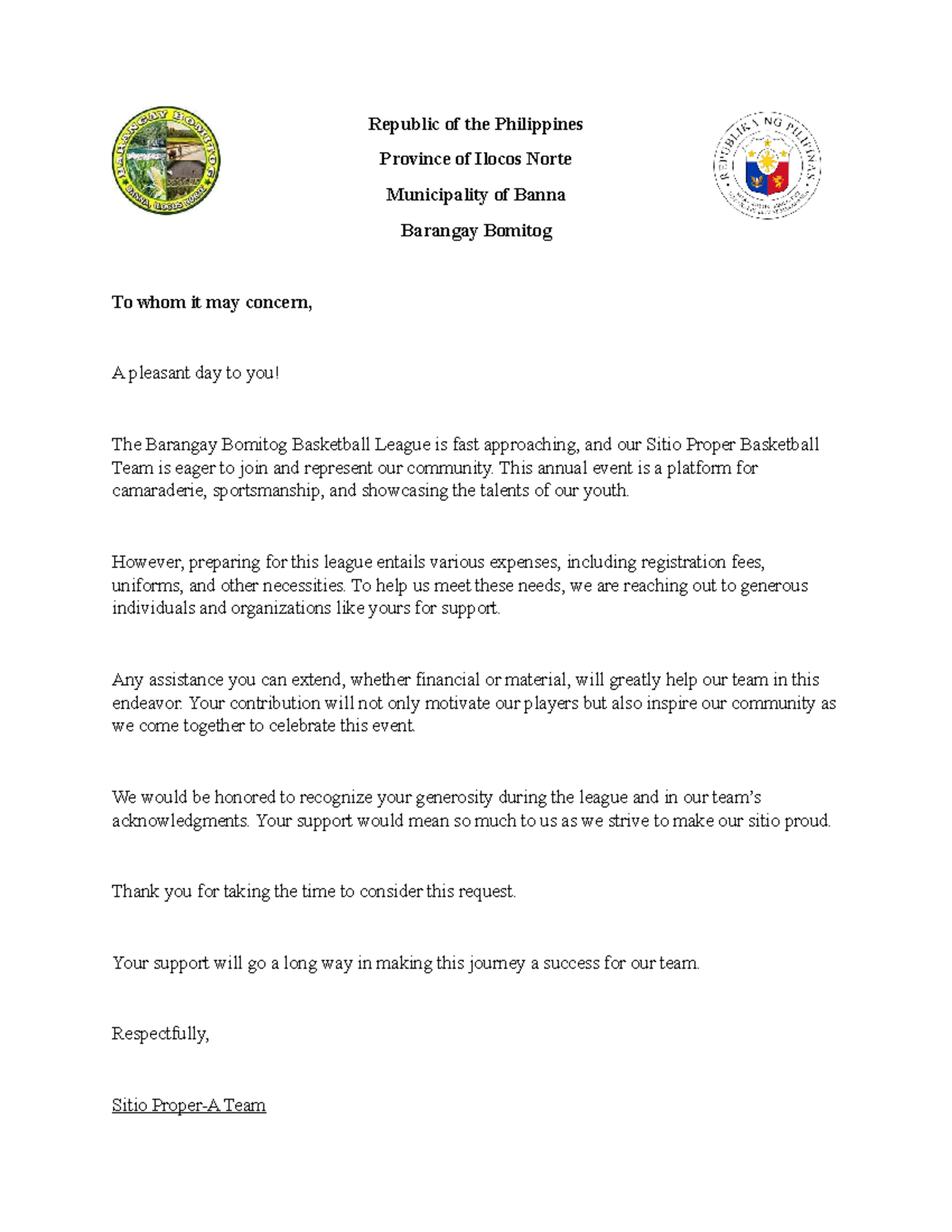 Solicitation Letter - Republic of the Philippines Province of Ilocos ...