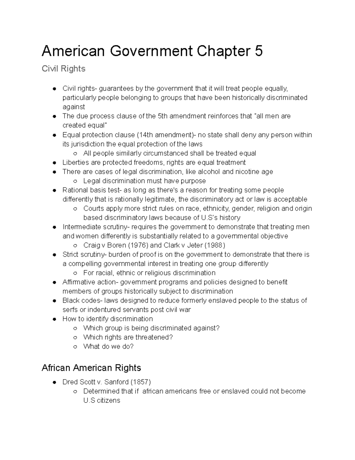American Government Chapter 5: Overview of Civil Rights Issues - Studocu