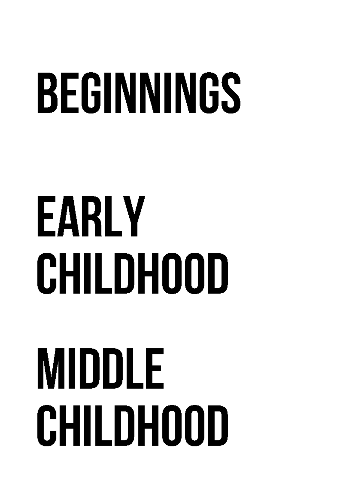 Devp - Notes - Psychology - BEGINNINGS EARLY CHILDHOOD MIDDLE CHILDHOOD ...