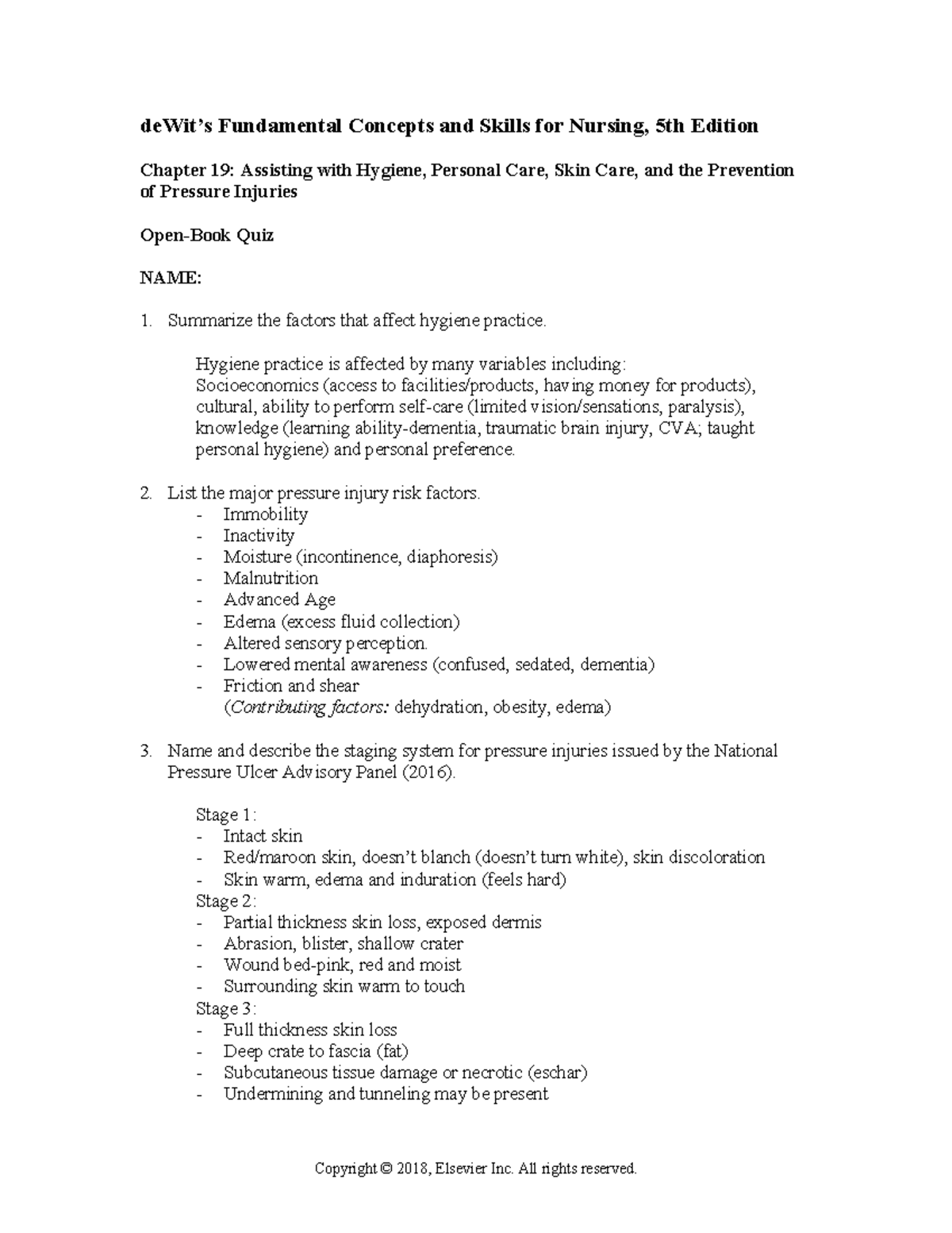 Chapter 19: Hygiene & Personal Care Study Guide for Nursing 5th Ed ...