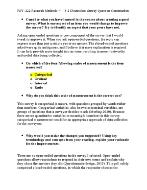 Discussion 5-2 Survey Question Construction - What one item/question ...