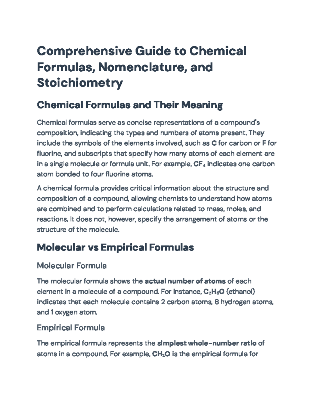 Comprehensive Guide to Chemical Formulas & Stoichiometry (CHEM 101 ...