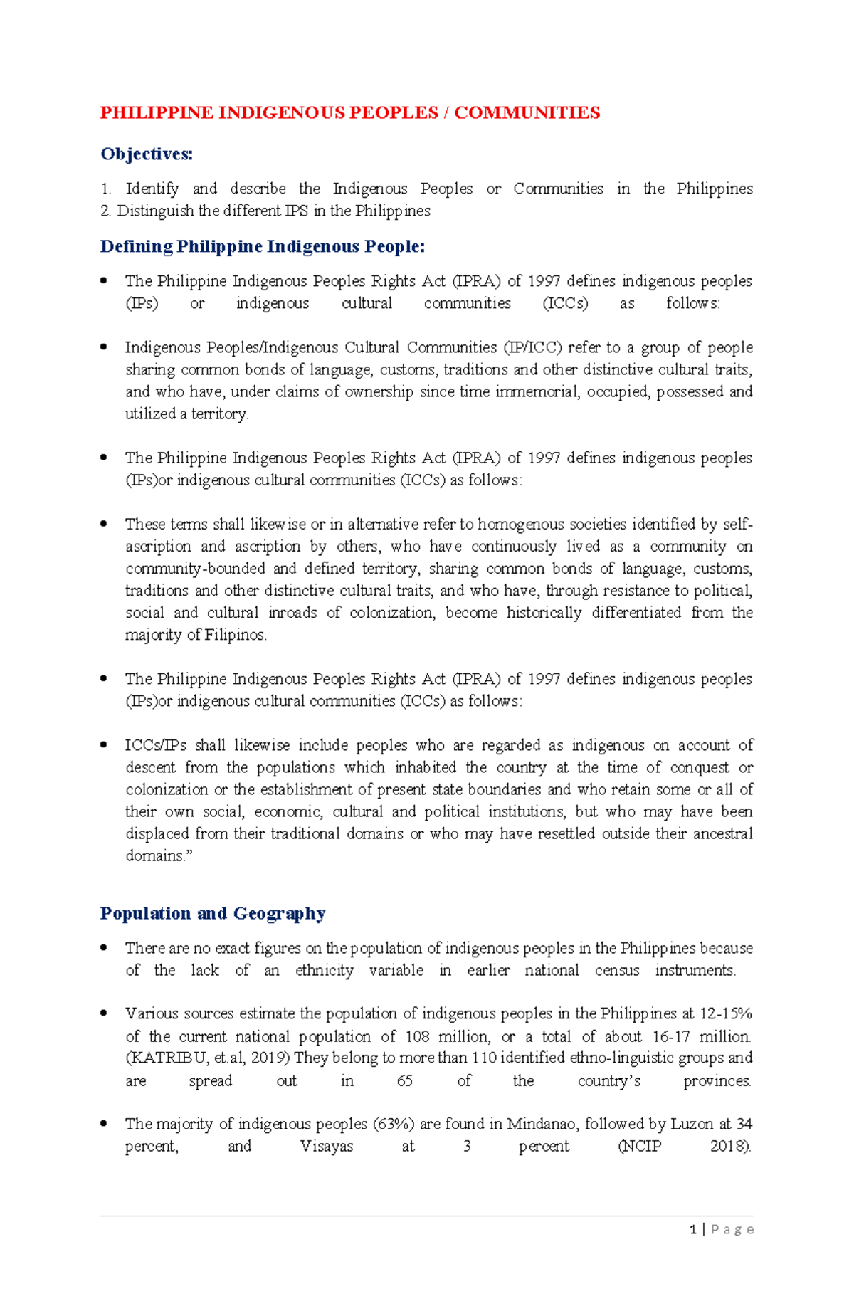 PHIL 101: Overview of Philippine Indigenous Peoples Communities - Studocu